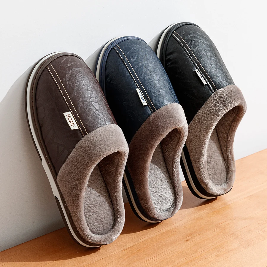 Big-Size-Men-s-slippers-Winter-Indoor-Waterproof-PU-Leather-Large-Sizes ...