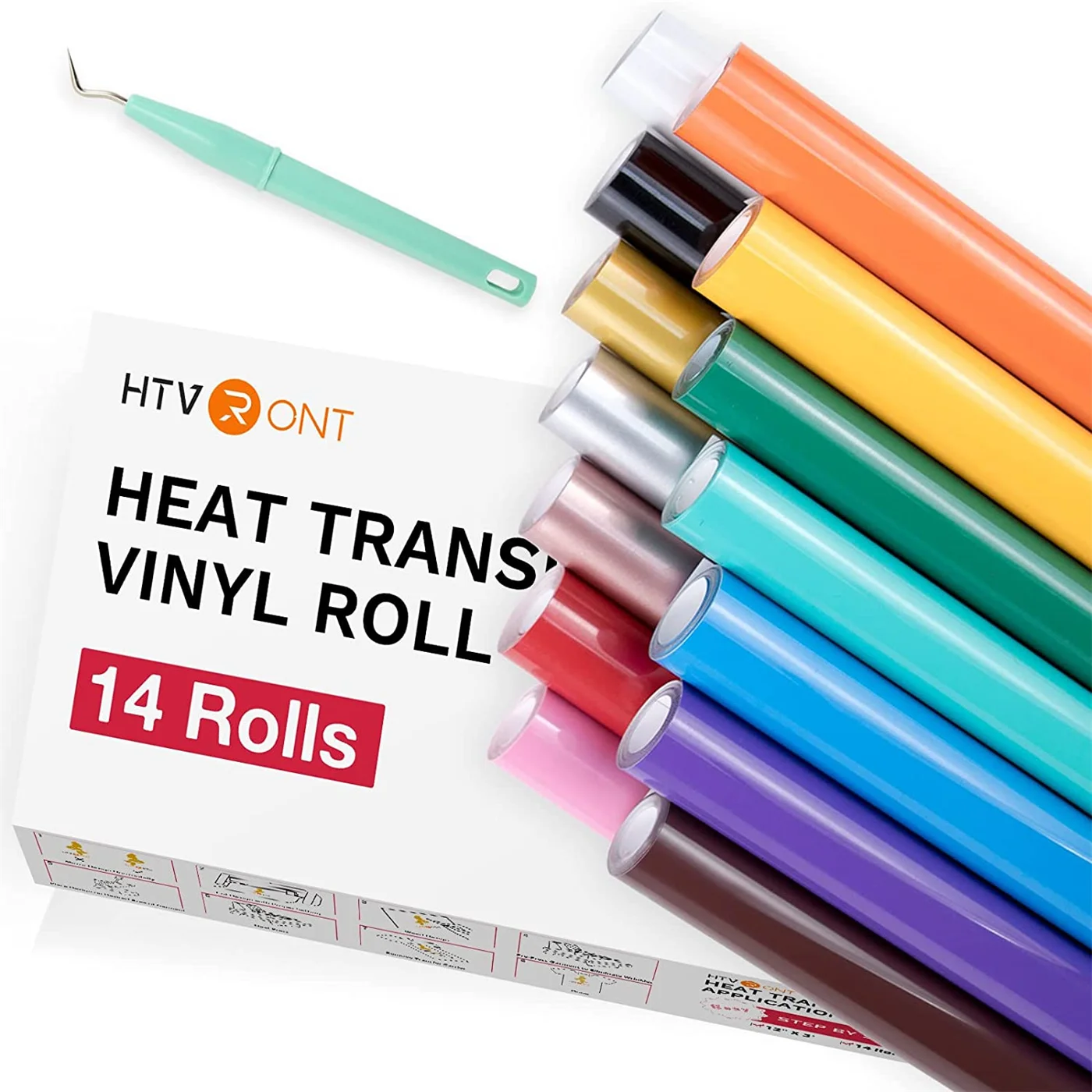 HTVRONT 8/14pcs 12X3ft Multi-Color PU Heat Transfer Vinyl Roll for T ...