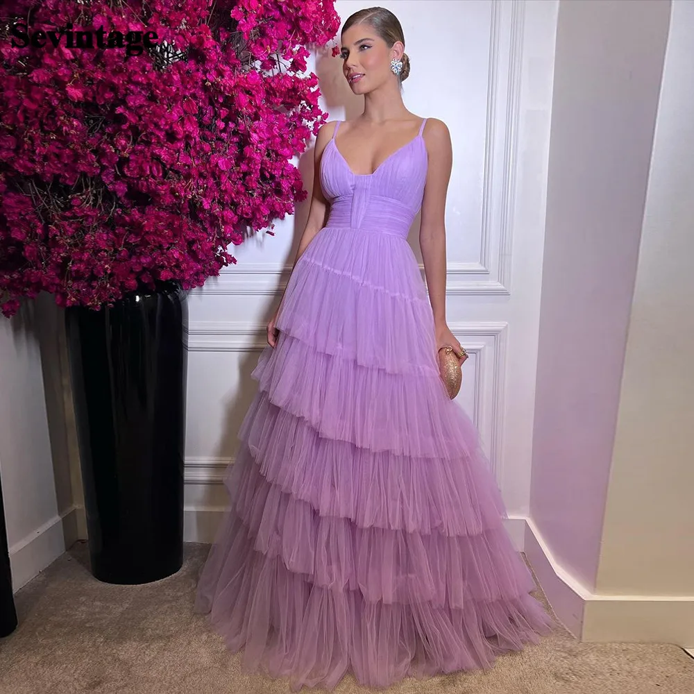 Sevintage lavanda tule longo baile de formatura vestido de festa em ...