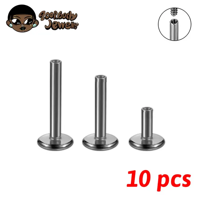 10PCS G23 Titanium Labret 16G 18G 4/14mm Rod Internal Thread Plug ...