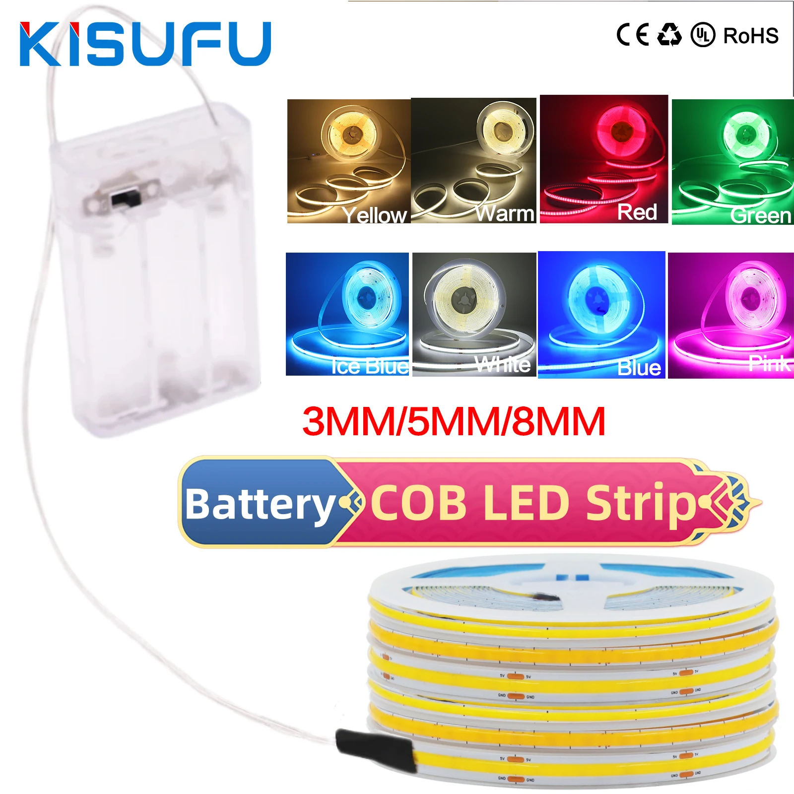 AA-Battery-Box-Powered-COB-LED-Strip-White-Red-Green-Blue-PCB-3mm-5mm ...