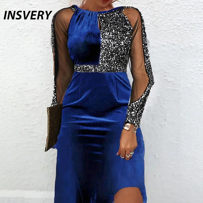 Elegant-Velvet-Party-Dresses-For-Women-Fashion-O-Neck-Long-Sleeve-Mini ...