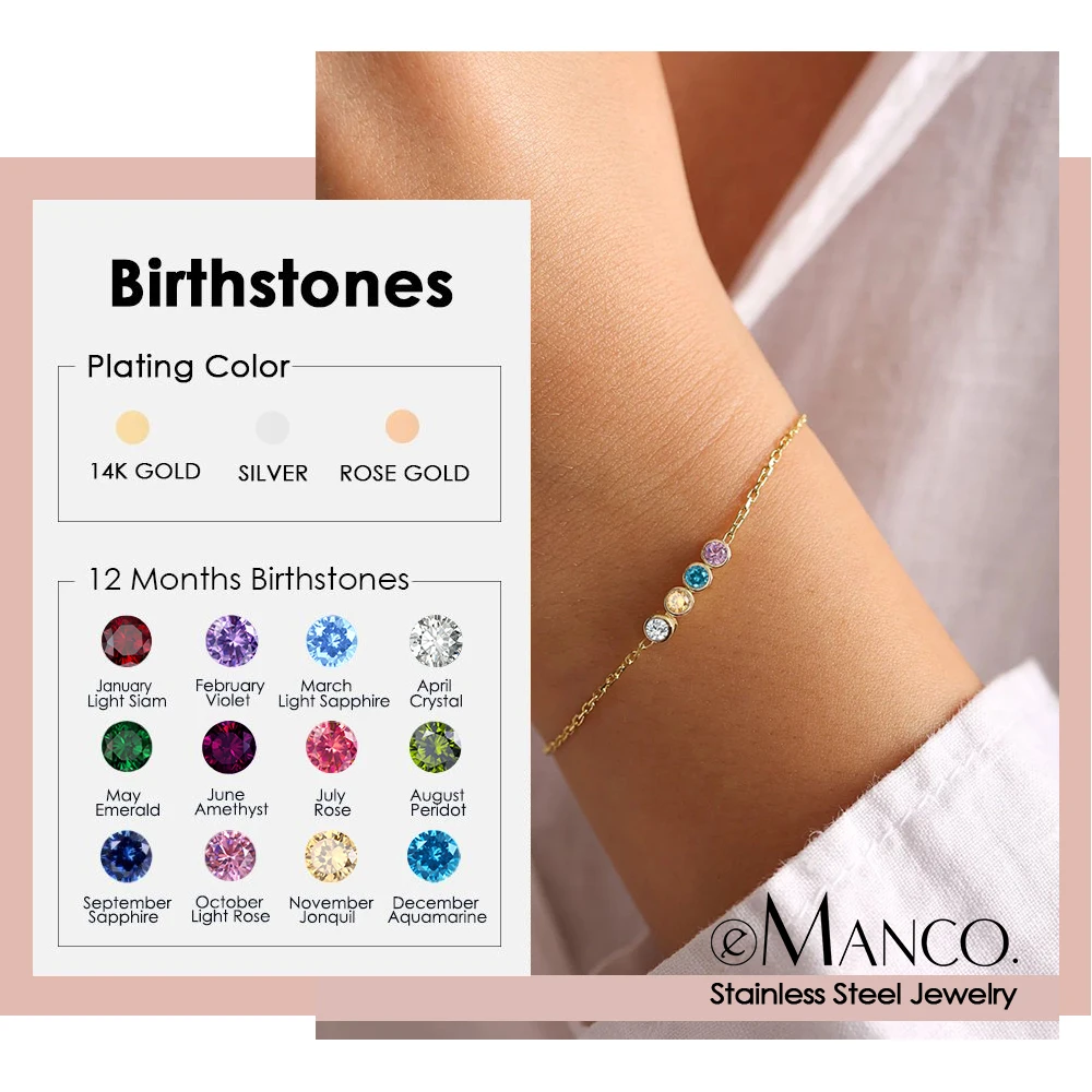 eManco DIY Zircon Birthstone Bracelet Personalized Matching Bracelets ...