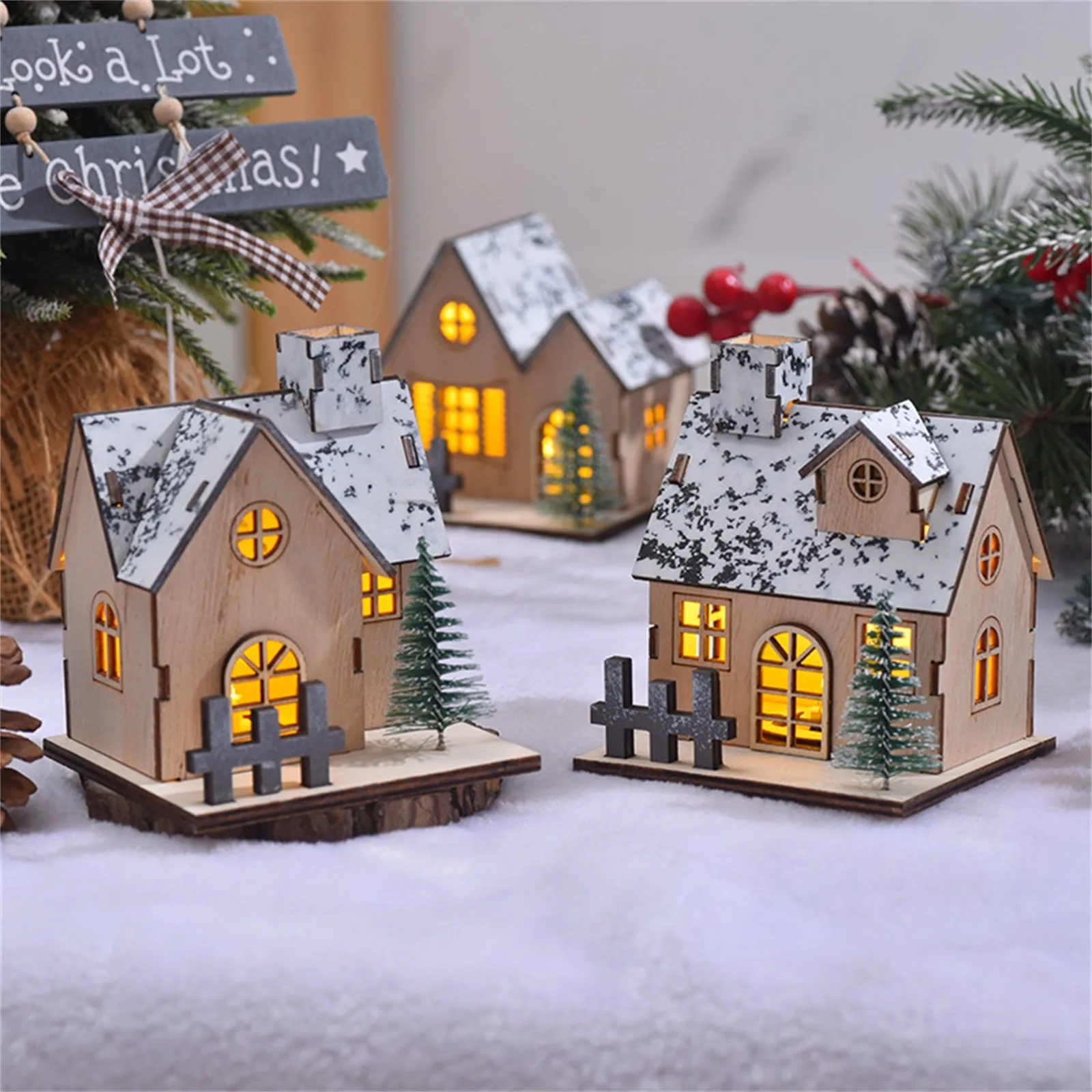 Glowing Christmas Cabin House With Led Lights Christmas Story Village ...