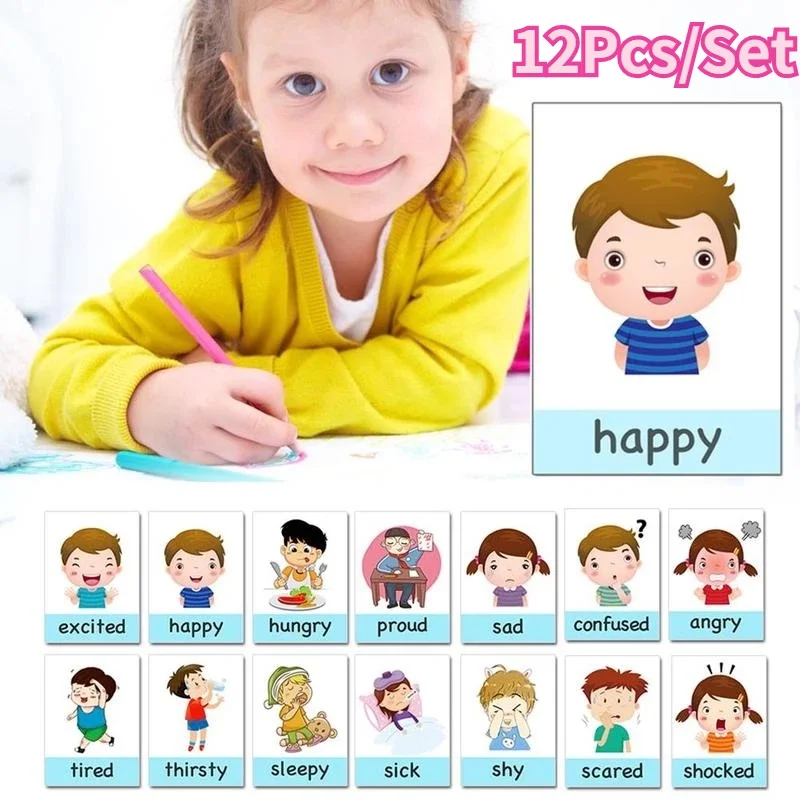 12Pcs-80x110mm-Montessori-Baby-Emotion-Learning-Card-Cartoon-English ...