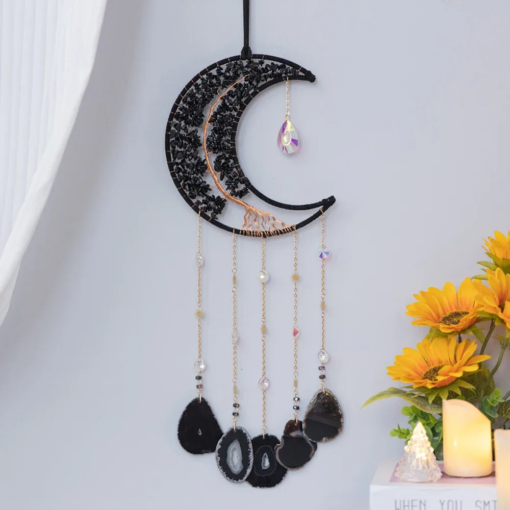 Natural Agate Moon Dream Catcher 7 Chakra Gems Handmade Dream Catchers ...