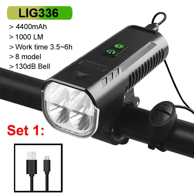 Newboler 4400mah luz da bicicleta 1000 lúmen ciclismo farol power bank 130db chifre lanterna de ...