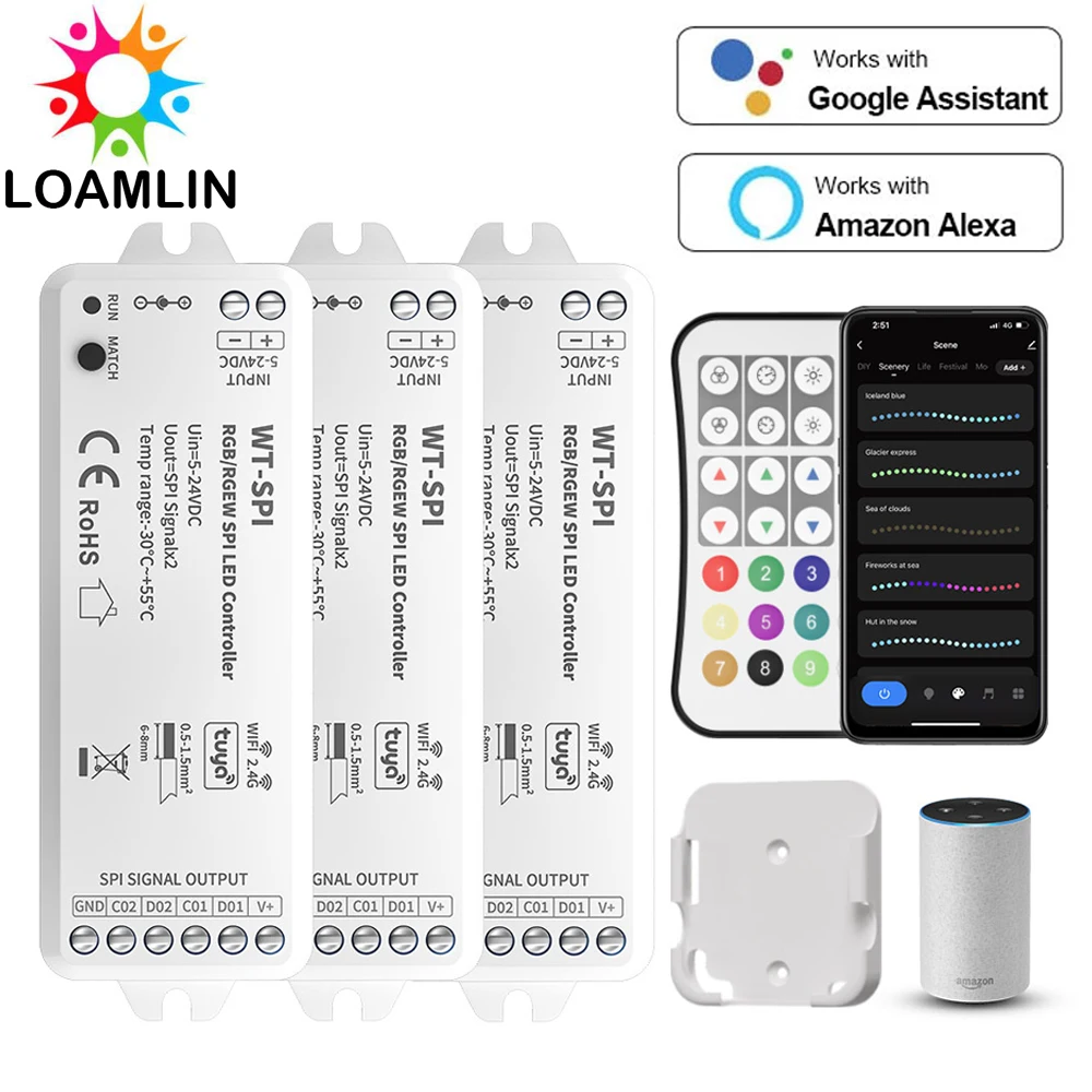 Tuya WIFI 2.4G SPI RGB/RGBW Pixels LED Controller WT-SPI Alexa Google ...