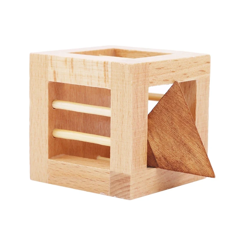 Wooden-Brain-Teaser-Puzzle-3D-Unlock-Cage-Apart-Triangle-Luban-Lock ...