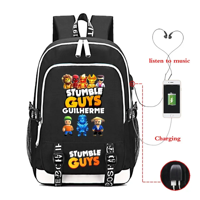 Game Stumble Guys Backpack Teenager Students School Bag USB Charging ...