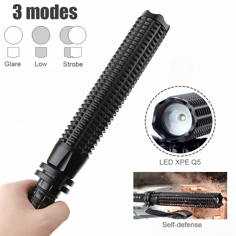 Super-Bright-LED-Flashlight-Telescopic-Baton-Self-Defense-XPE-Tactical ...