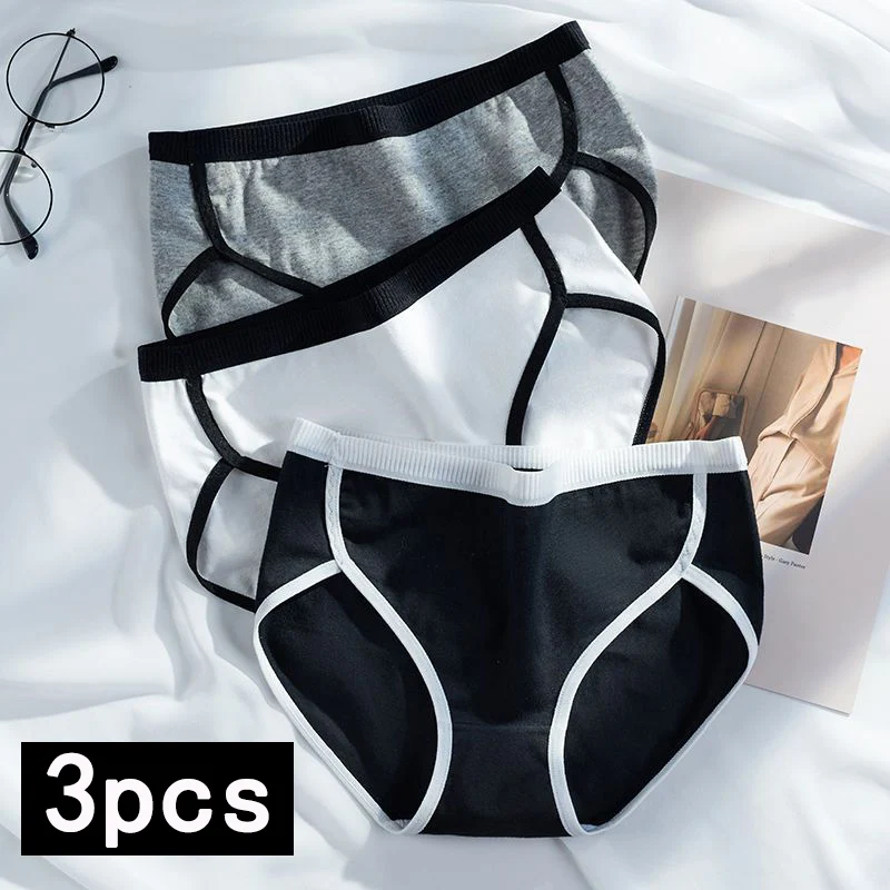 3PCS-Set-Cotton-Panties-Women-s-Briefs-Sexy-Underpants-Black-White ...