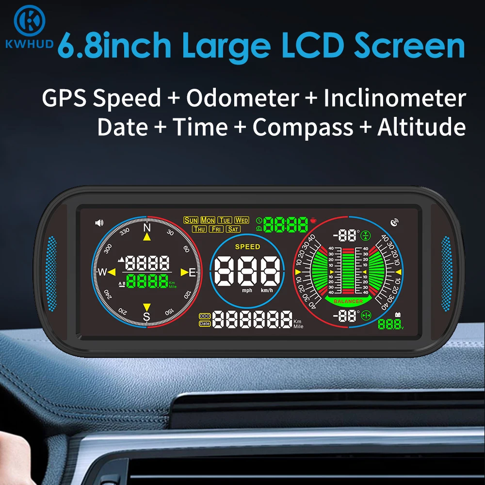 KWHUD Large LCD Screen Head Up Display for Car Hud GPS Speedometer ...