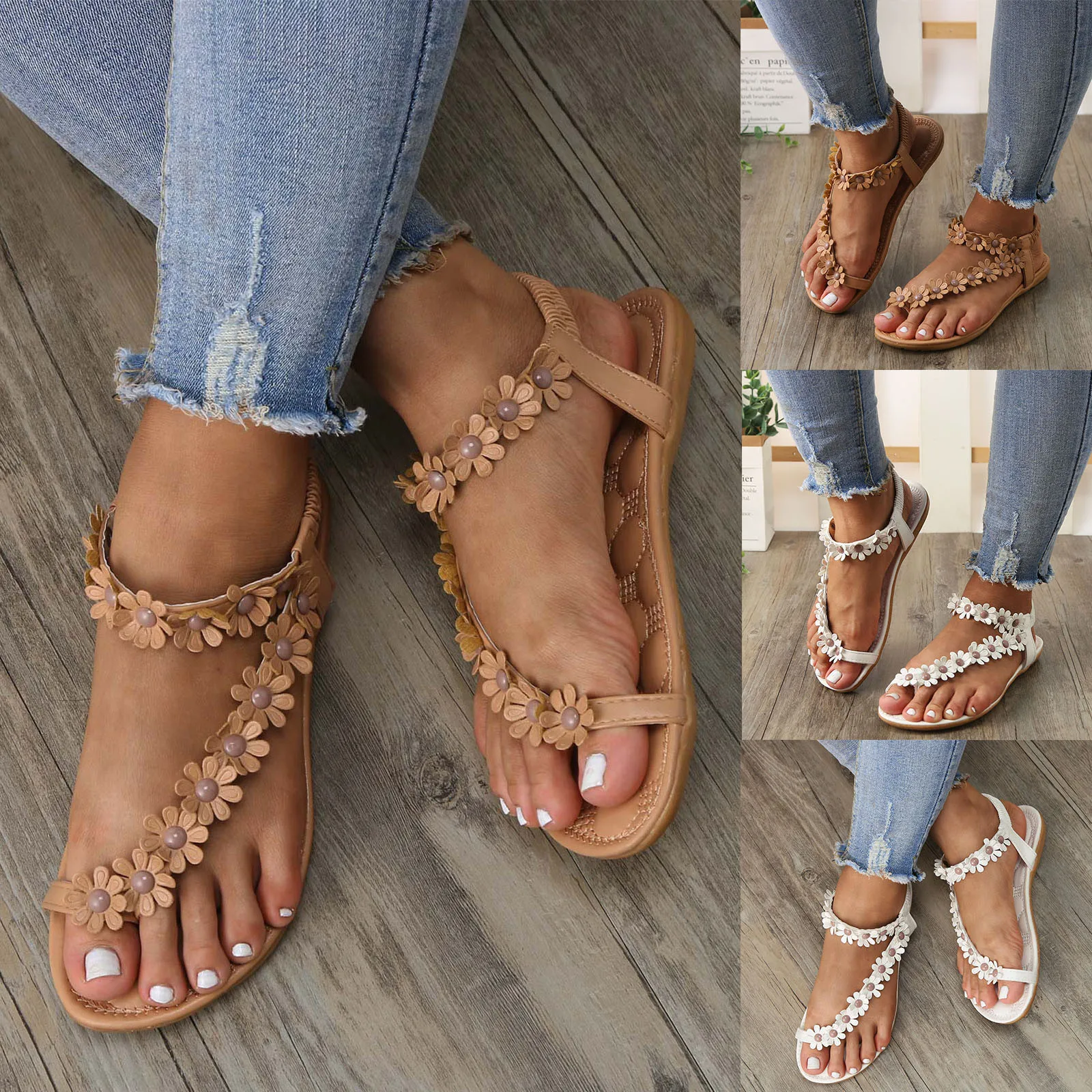 Sandalias-negras-planas-para-mujer-chanclas-romanas-florales-zapatos ...