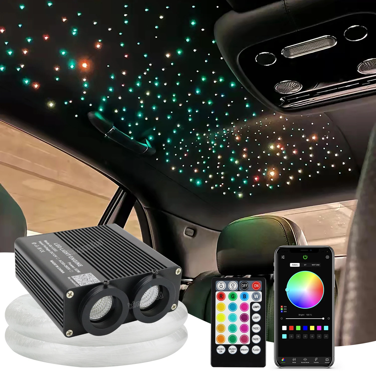 32W RGBW LED Fiber Optic Light Dual Heads Fiber Optic Star Ceiling ...