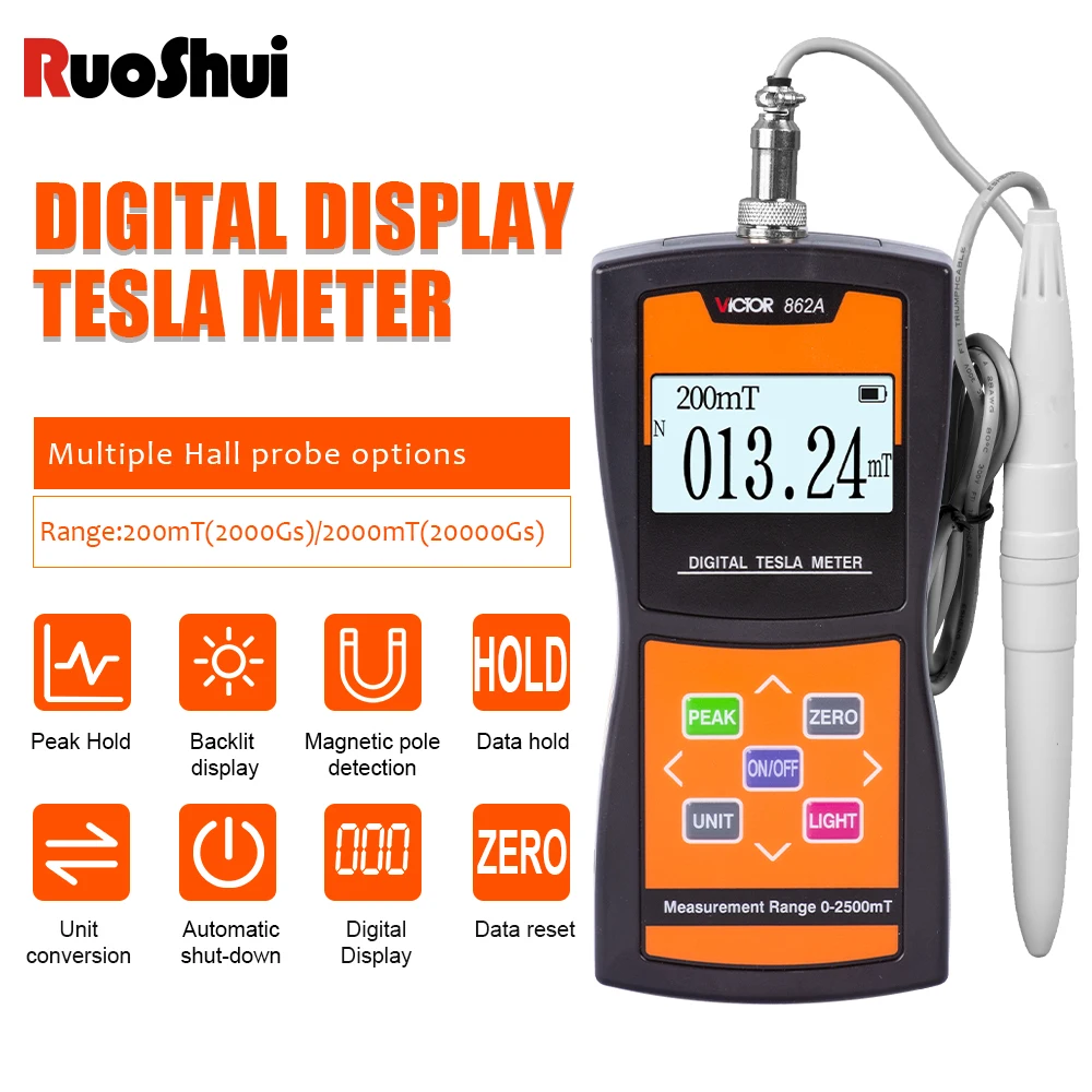 Victor 862 Digital Tesla Meter Magnetic Flux Surface Magnetic Field ...