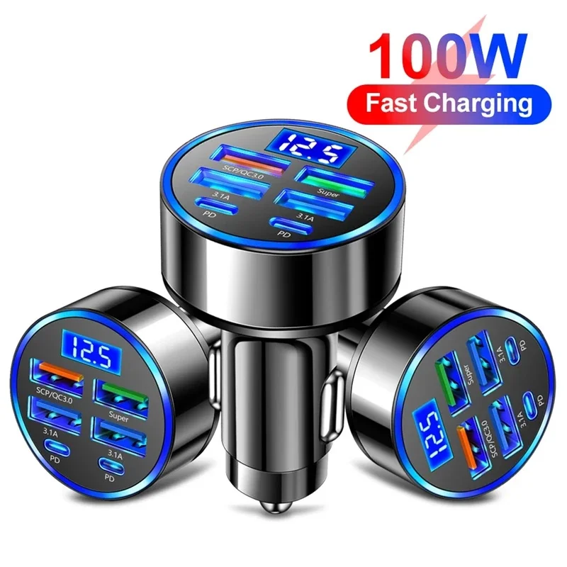 Car-Charger-100W-Support-Super-Fast-Charging-6-In-1-Multi-port-Voltage ...