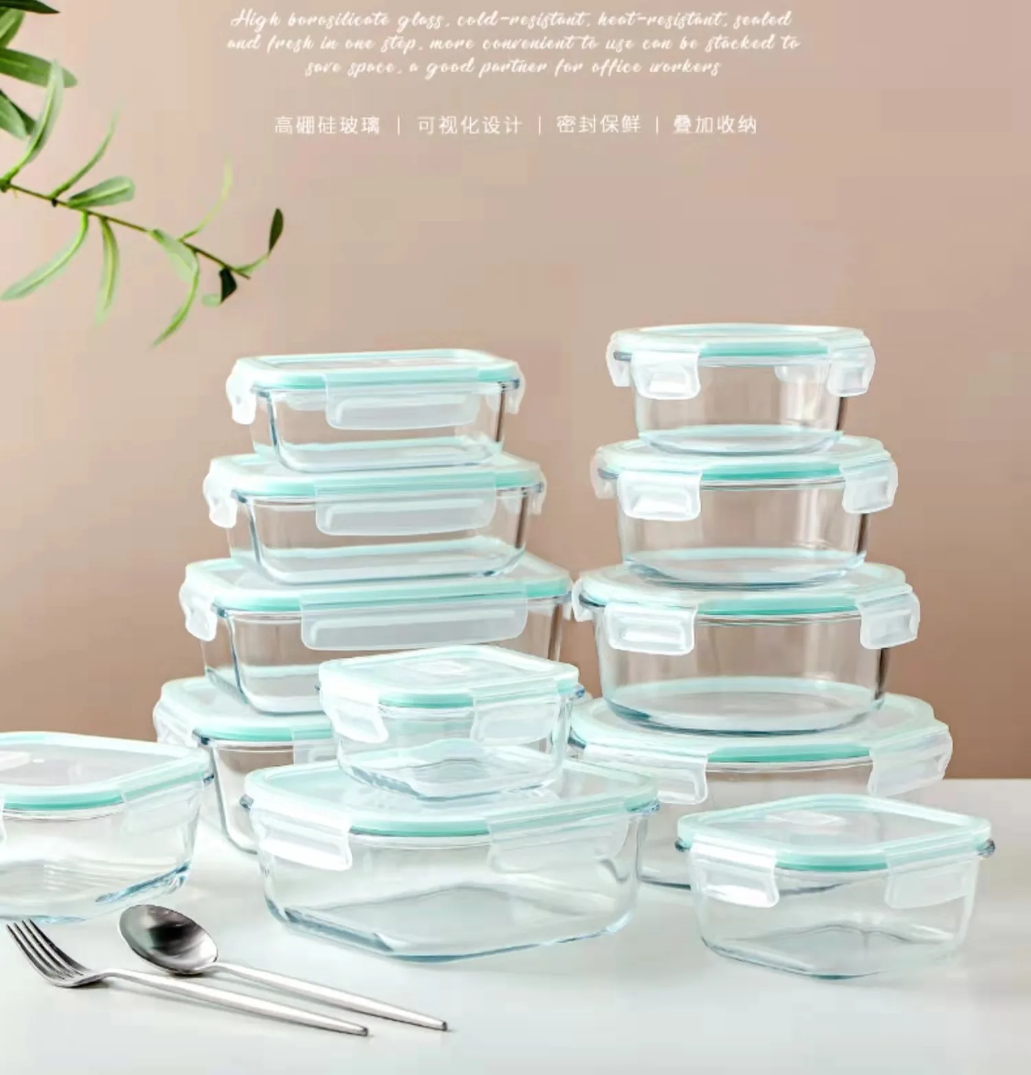 Glass-Lunch-Box-with-Lid-Set-Round-Retangle-Bento-Box-for-Kids-Food ...