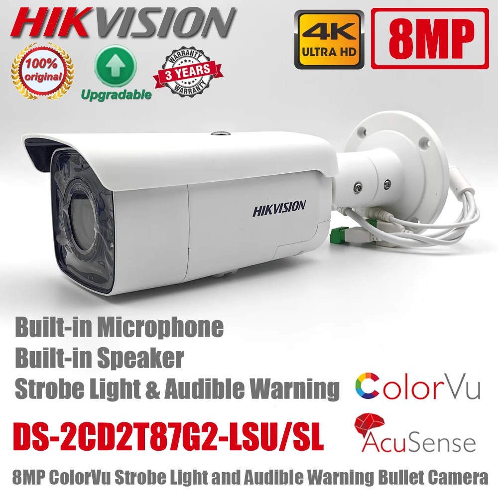 Original Hikvision 4K DS 2CD2T87G2 LSU/SL 8MP POE ColorVu AcuSense Strobe Light Audio Alarm Two ...