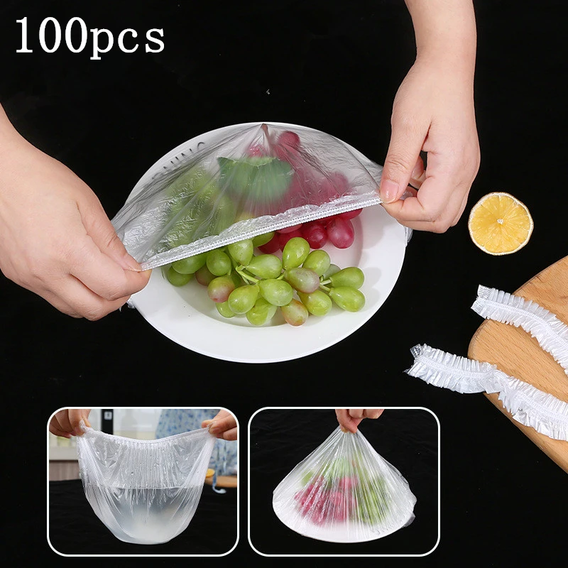 Disposable Food Cover Plastic Wrap Elastic Food Lids Storage Kitchen ...