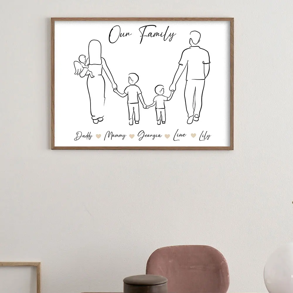 Print-Family-Wall-Art-Canvas-Painting-Line-Drawing-Custom-Personal-Gift-Nordic-Pictures-Living ...