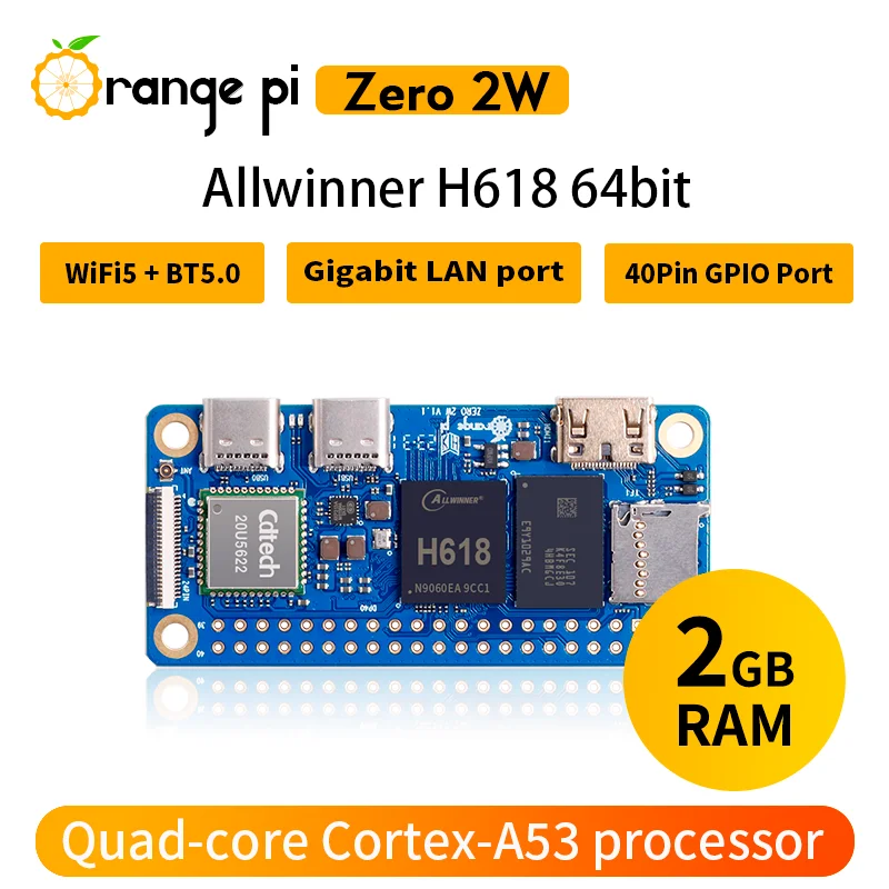 Orange Pi Zero 2W 2GB RAM DDR4 Single Board Computer Zero2 W Allwinner ...