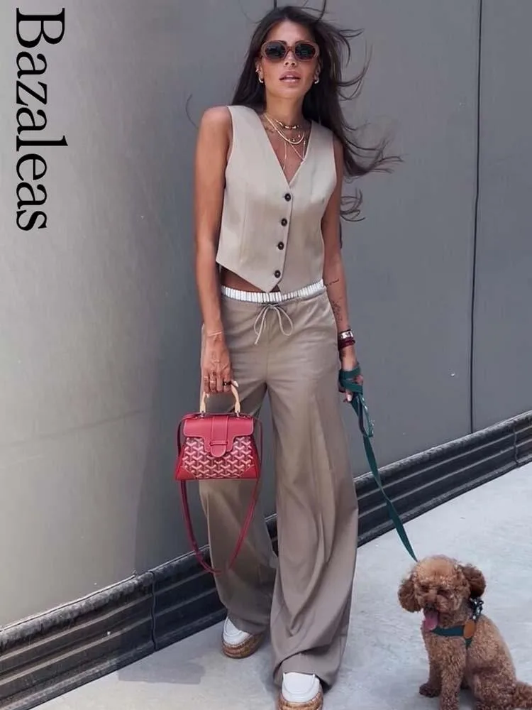 Traf-Store-Conjunto-de-2-piezas-para-mujer-chaleco-con-botones-Tops-y ...