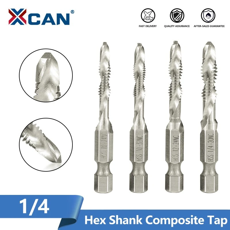 XCAN 1/4 Hex Shank Composite Tap 6-32 8-32 10-24 10-32 12-24 1/4-20 HSS ...