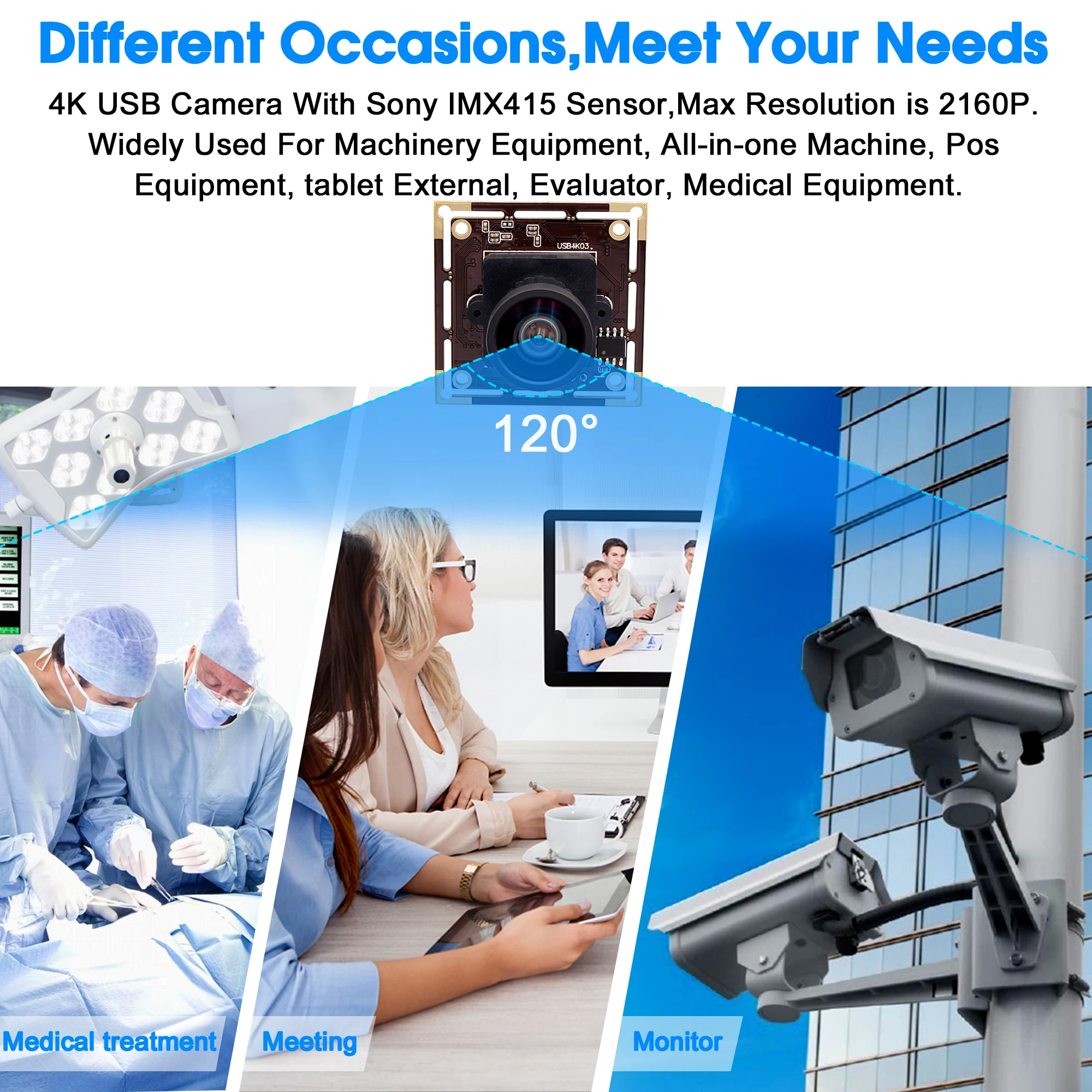 ELP Wide Angle No Distortion USB Camera Module 4K 3840×2160 CMOS IMX415 Mjpeg 30fps High Speed ...