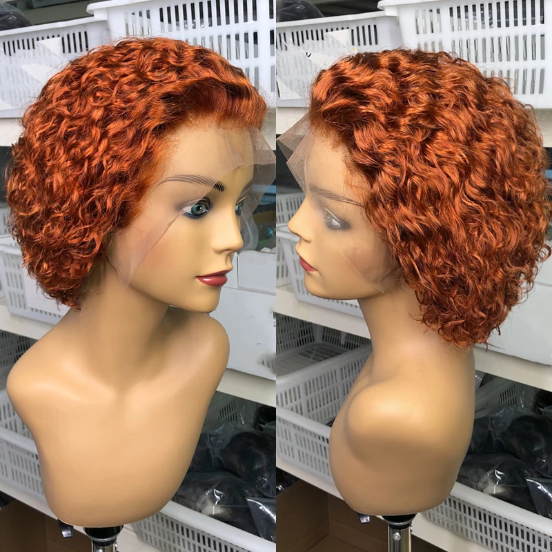Perruque Bob Lace Front Wig Remy, cheveux courts, coupe Pixie, Orange ...