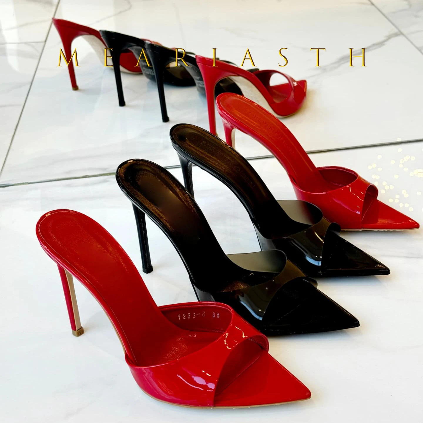 Ladies High-heeled Slippers Shoes Fashion Pointed Sexy Patent Leather ...