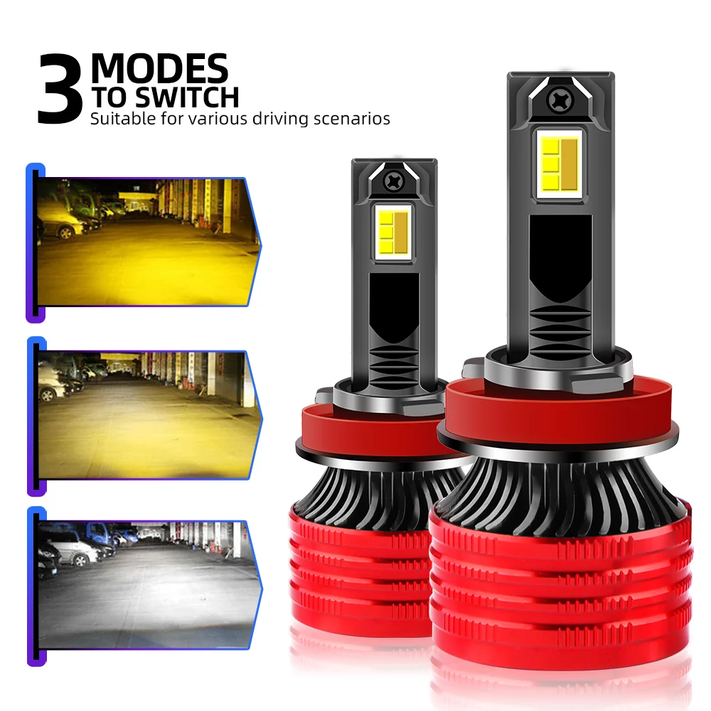 High Power Tricolor Lamp H7 Led Canbus Headlight H1 H4 H8 H9 H11 9005 Hb3 9006 Hb4 Led Bulb ...