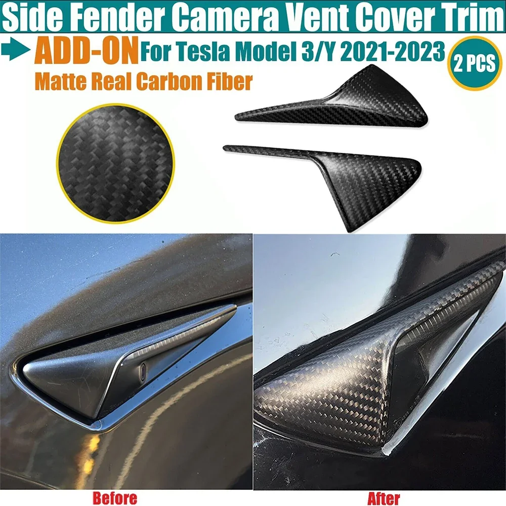 Matte-Real-Carbon-Fiber-Side-Fender-Camera-Vent-Trim-For-Tesla-Model-3 ...