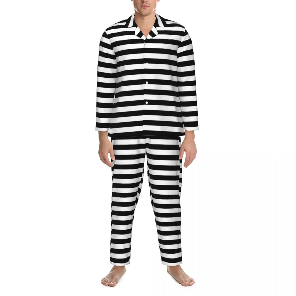 Black-Stripes-Pajamas-Set-Horizontal-Stripe-Pattern-Trendy-Sleepwear ...