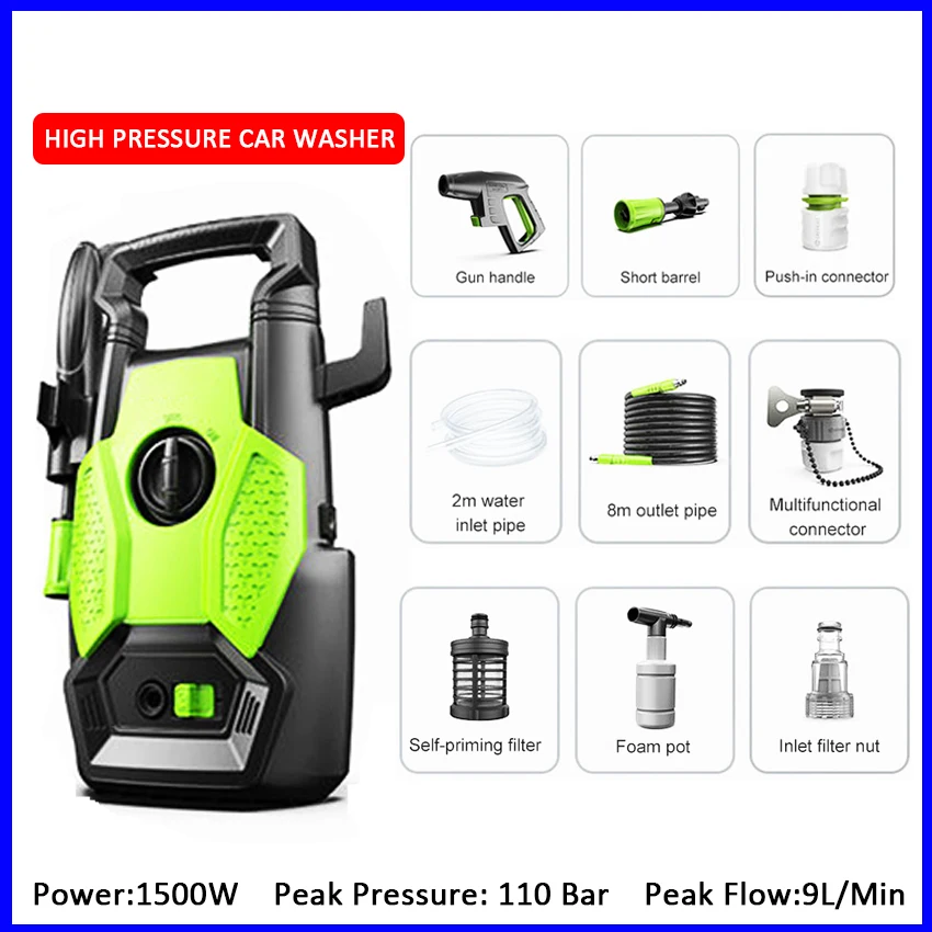 1500W 220V 110bar Pressure Washer Car Dry Cleaning Portable Car Wash ...