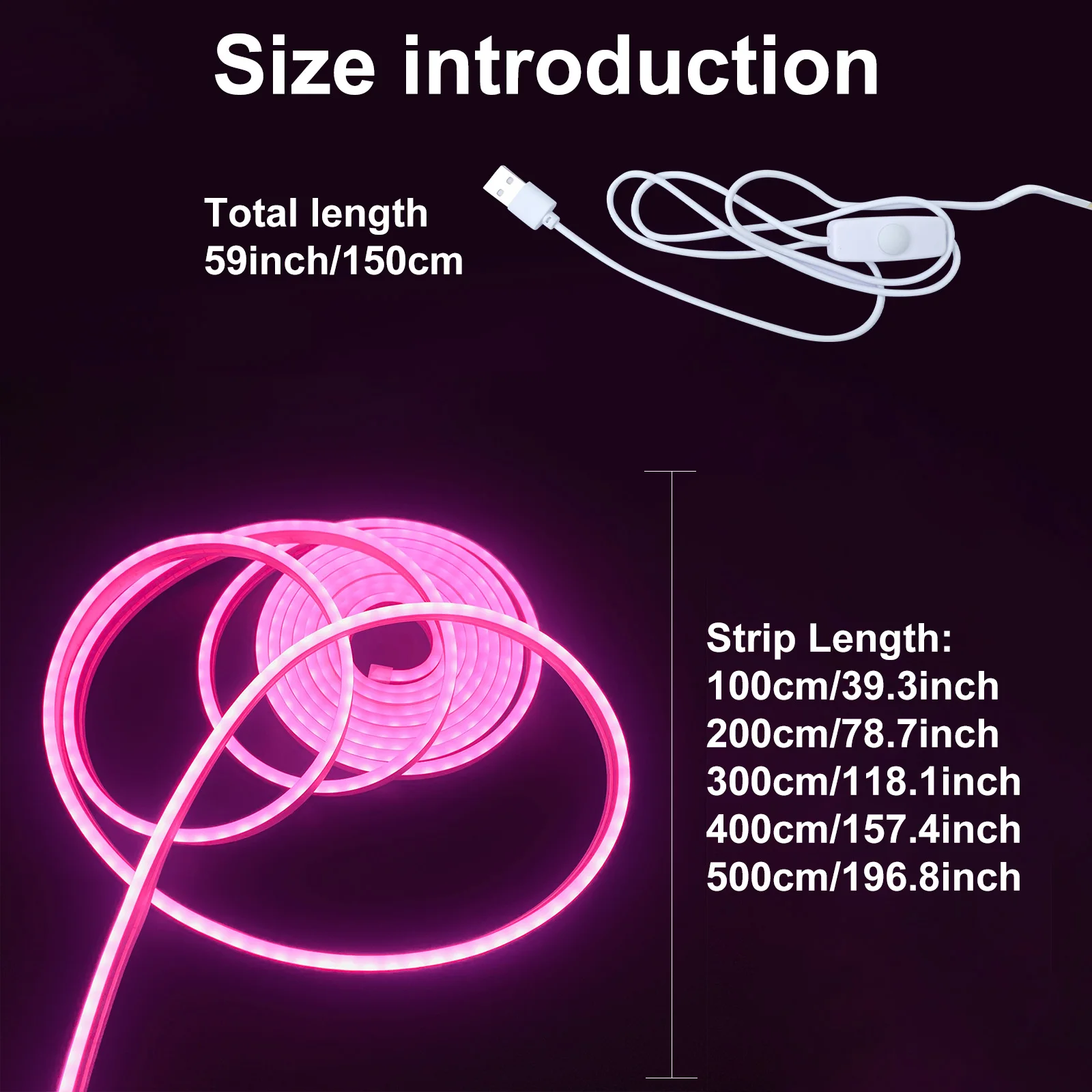 Lumi-re-n-on-LED-rose-d-coupable-alimentation-USB-5V-interrupteur-de ...