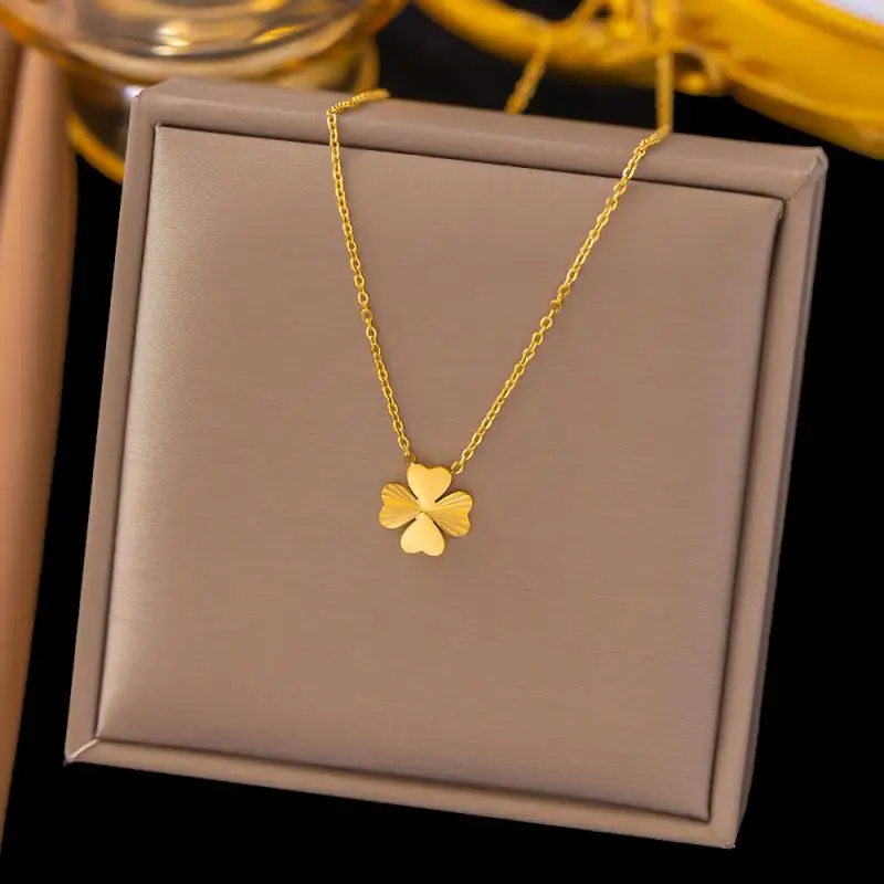 Stainless-Steel-Four-leaf-Clover-Pendant-Necklace-For-Women-Girls-Gold ...