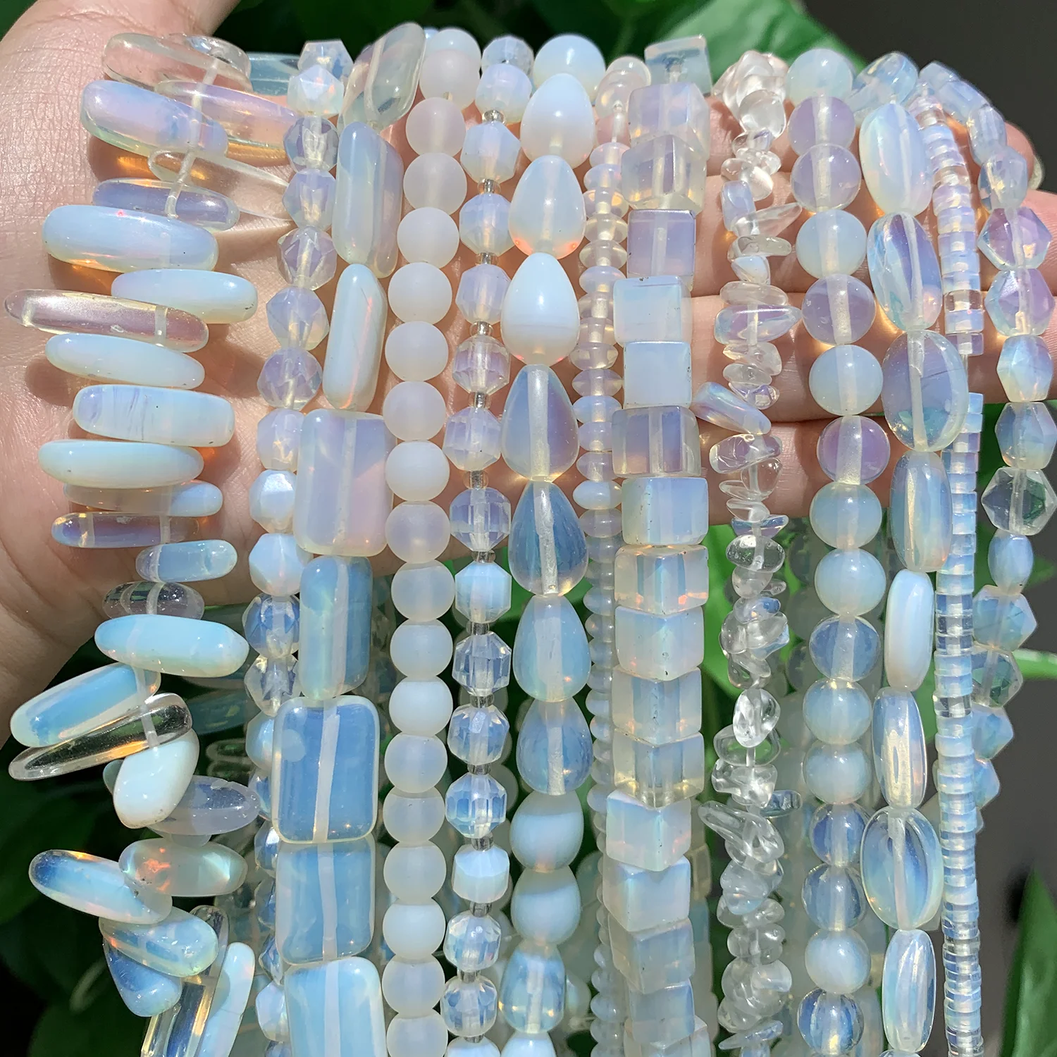 Natural Opal Quartz Crystal Stone Bead Flat Round Irregular DIY Opalite ...