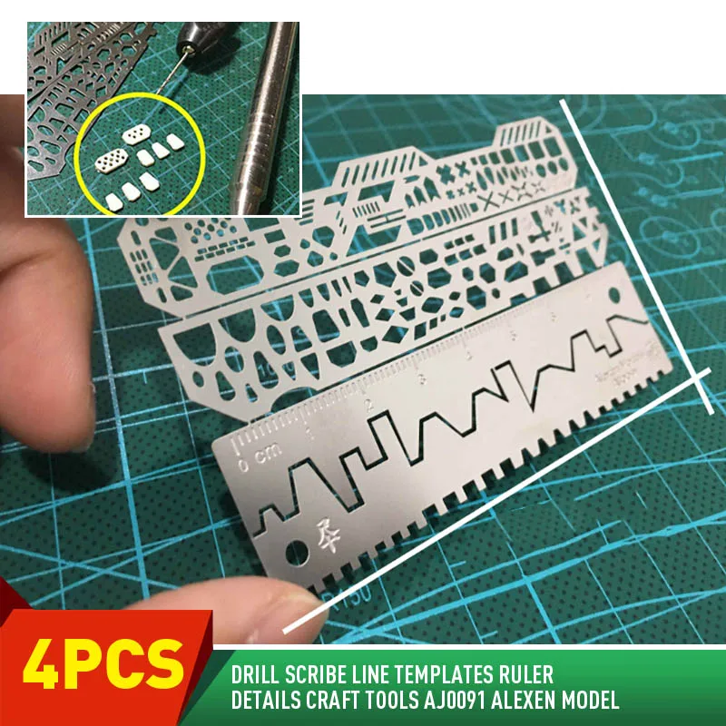 4pcs-set-Drill-Scribe-Line-Templates-Ruler-Details-Craft-Tools-AJ0091 ...