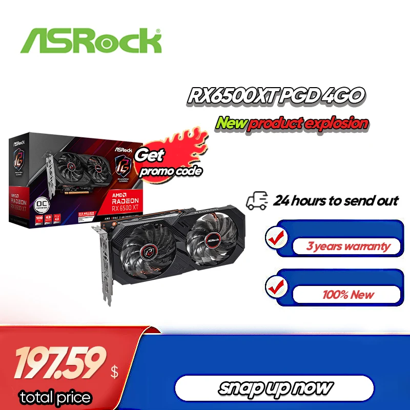 ASROCK AMD Radeon RX 6500 XT Phantom Gaming D 4GB OC RX 6500XT GDDR6 64 ...