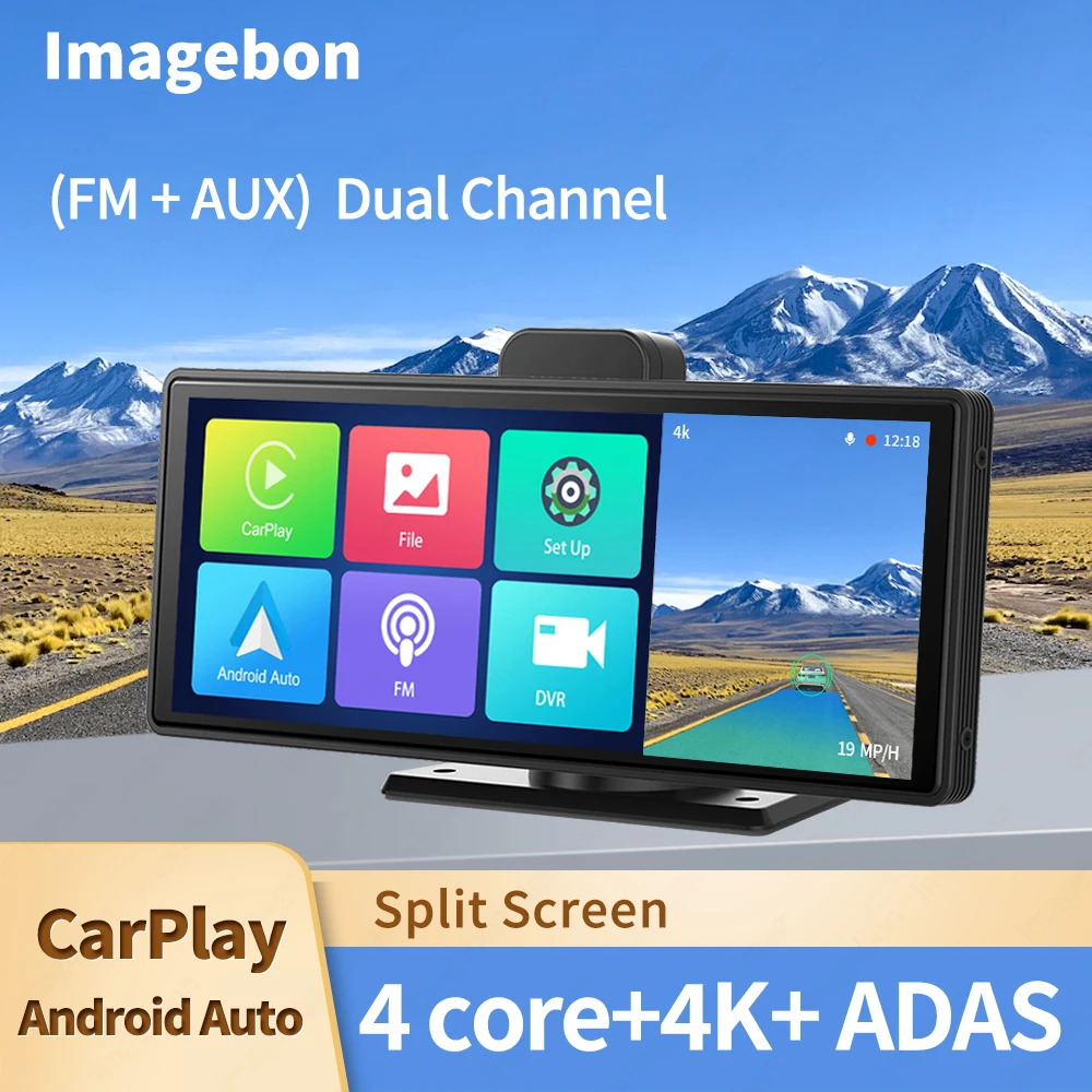 10.26" Wireless CarPlay & Android Auto Dash Cam ADAS Touch Screen 4K ...