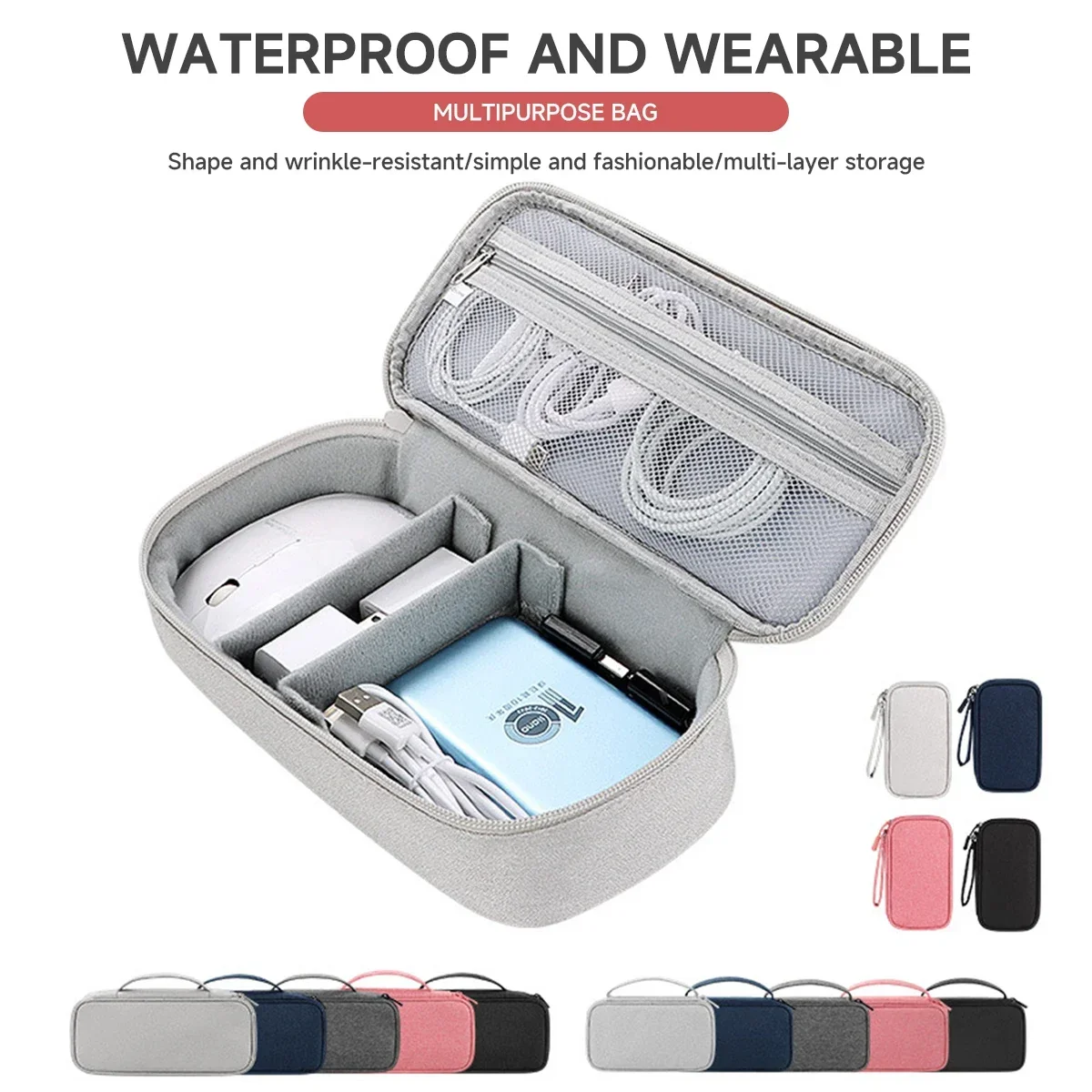Cable Storage Bag Waterproof Digital Electronic Organizer Portable USB ...