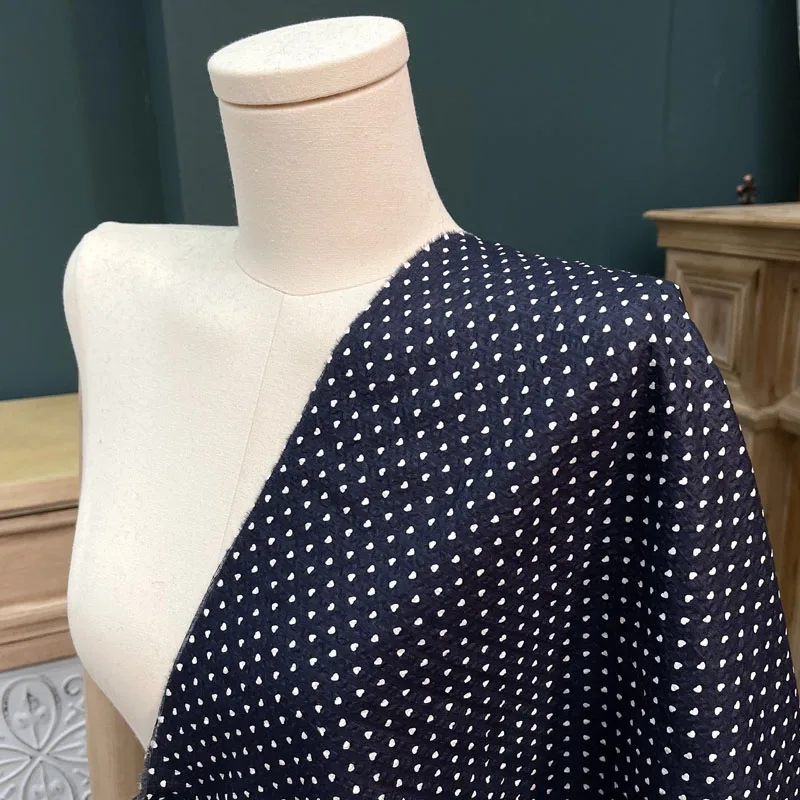 Dark-Blue-Navy-Elegant-French-Love-Print-Bumpy-Texture-High-Pure-Cotton ...