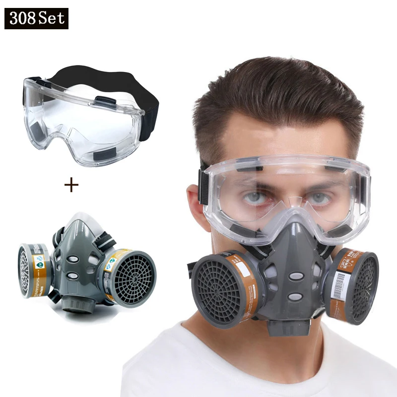 Full Face Gas Mask With Glasses Safety Spray Paint Chemical Pesticide ...