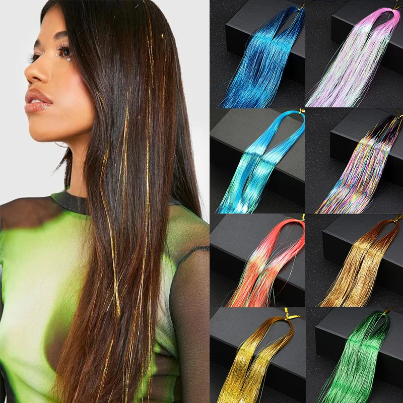 Shiny Hair Tinsel Sparkle Strands Glitter Hair Extensions for Women ...