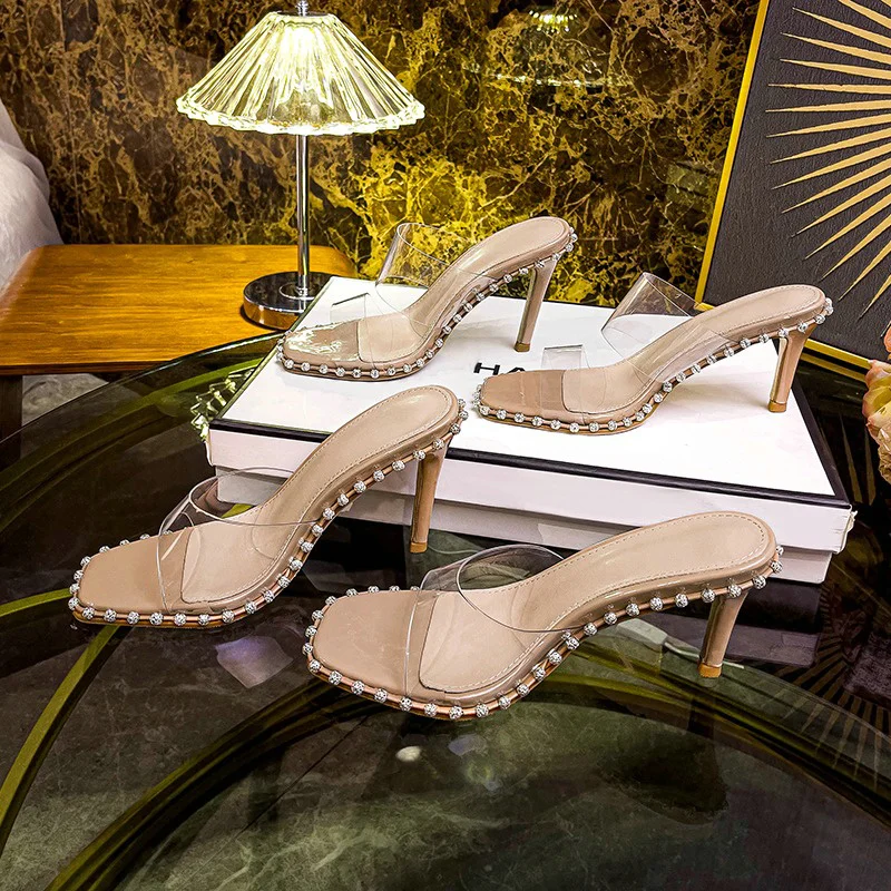 Transparent Diamond Slippers Female 2025 Summer New Half Drag Outside ...