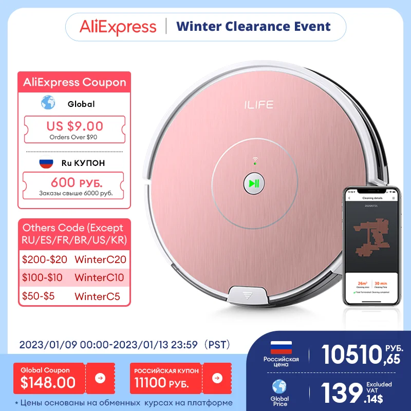 ILIFE-A80-Plus-Robot-Vacuum-Mop-Cleaner-Draw-Cleaning-Area-On-Map-WiFi ...