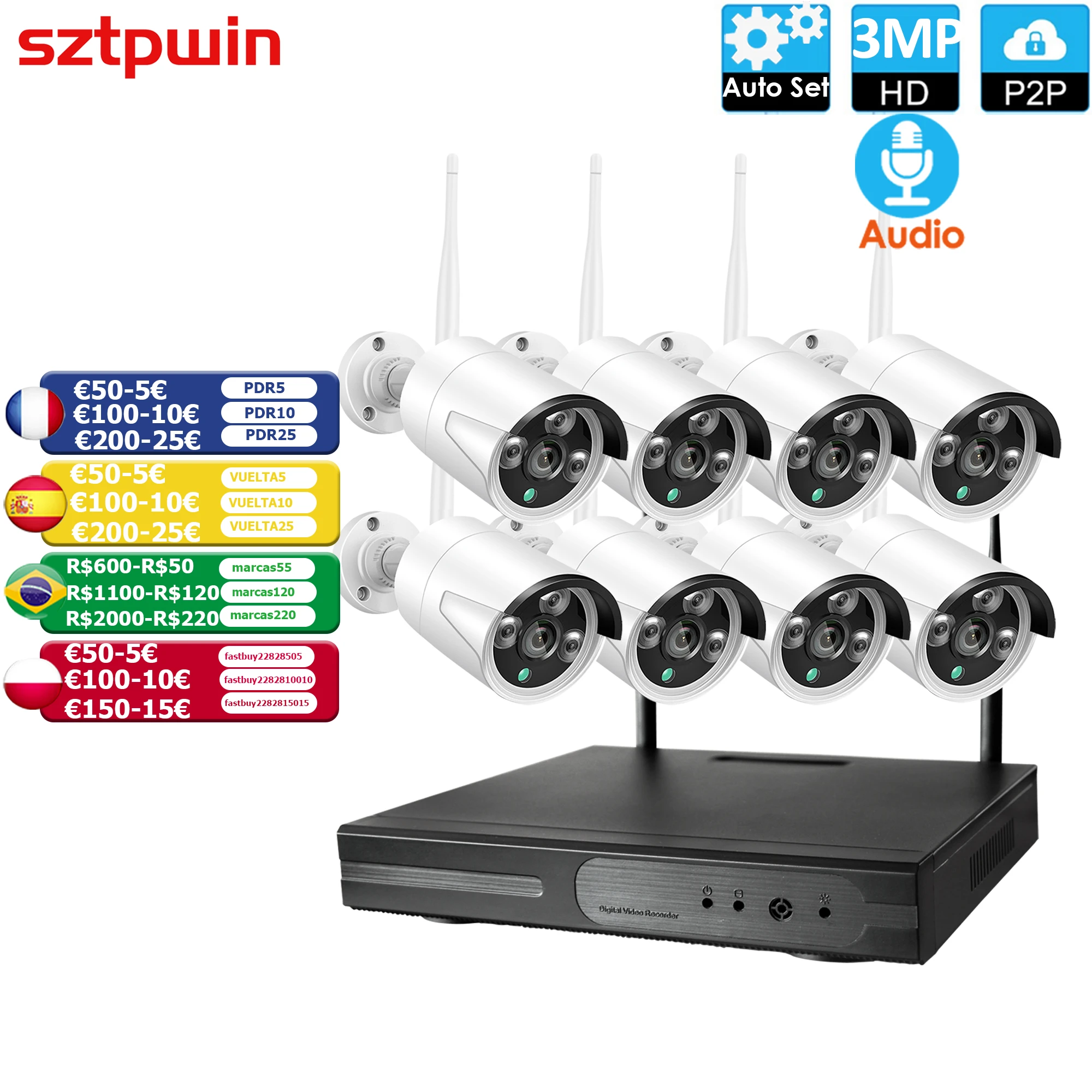 8ch 3.0mp Hd Audio Wireless Nvr Kit P2p 1080p Indoor Outdoor Ir Night ...