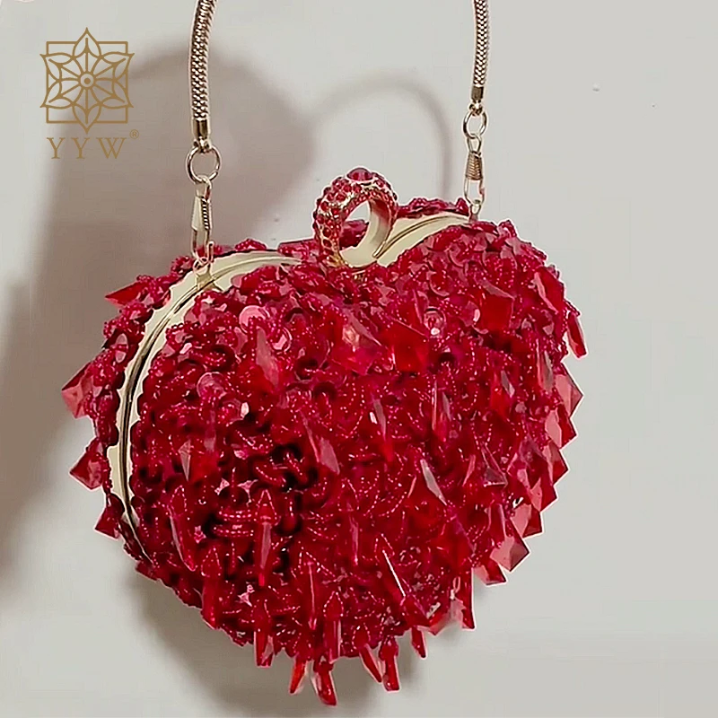 Red Crystal Clutch Evening Bag | Diamond Heart Shape Clutch Bag - Bling ...