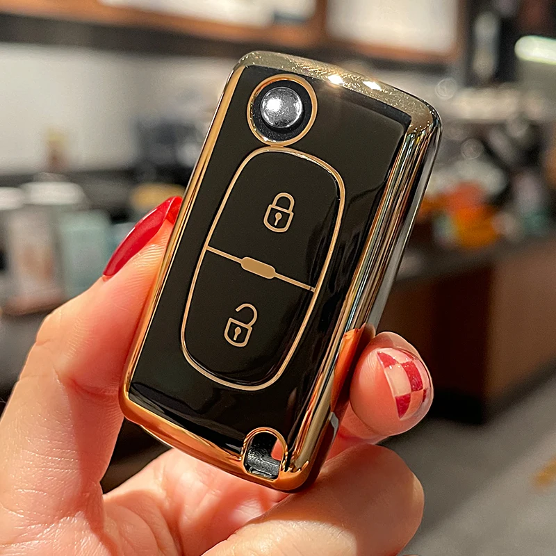 Capa de chave de carro TPU, tampa de 2 botões, Shell Fob para Peugeot ...
